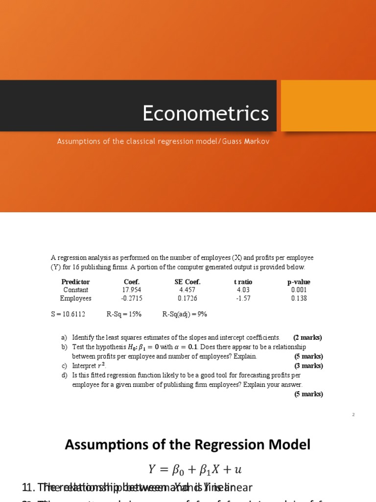 Econometrics - Classical Regression Assumptions | PDF | Estimator | Errors And Residuals