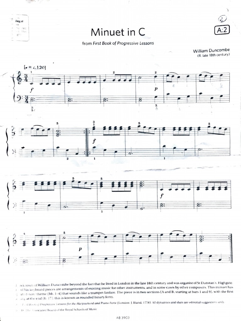 Minuet in C: William Duncombe | PDF