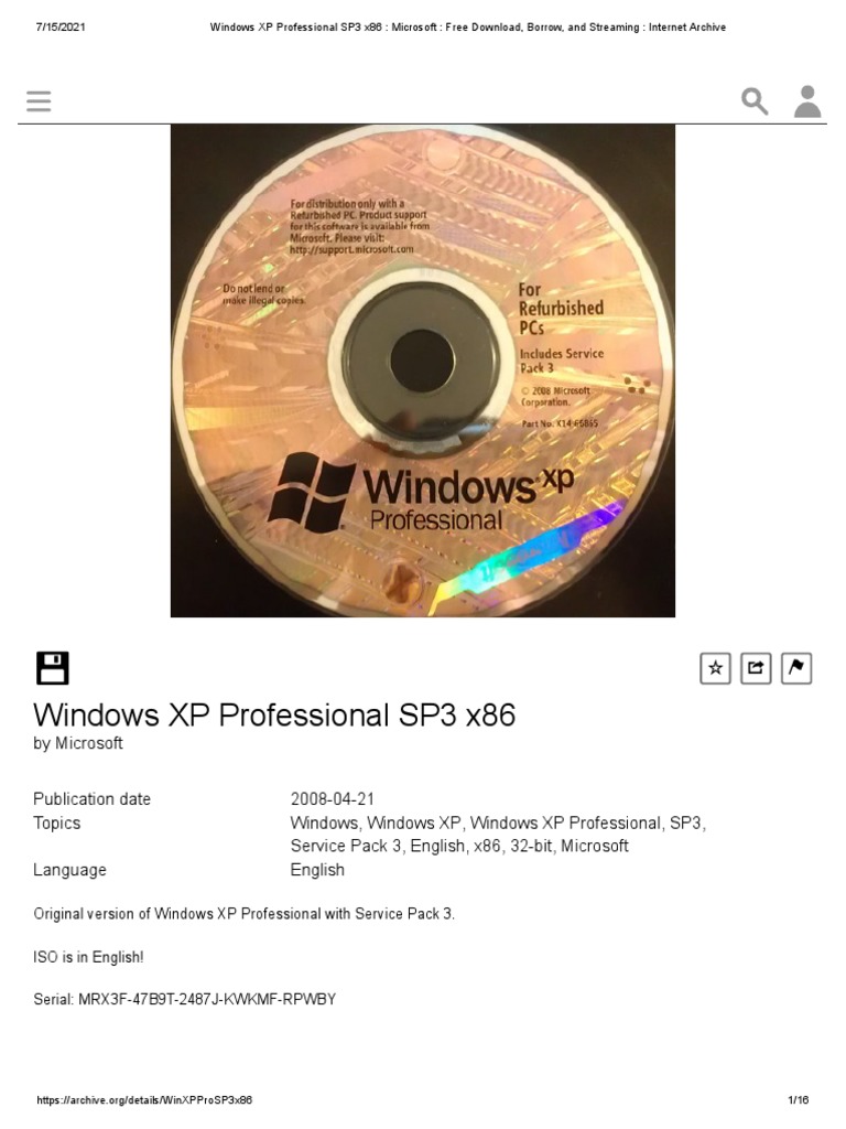 Windows XP Professional SP3 x86 - Microsoft - Free Download, Borrow ...