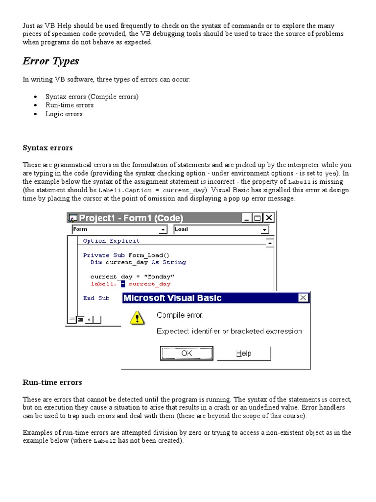 Error Types: Syntax Errors | Download Free PDF | Debugging | Subroutine