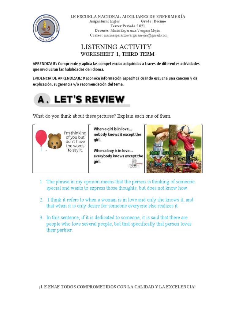 Listening Activity: Worksheet 1, Third Term | PDF