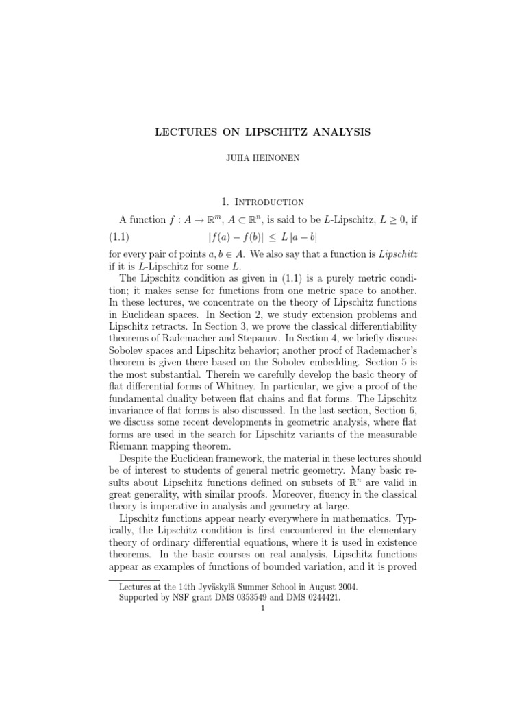 Understanding Lipschitz Analysis Concepts | PDF | Metric Space | Derivative