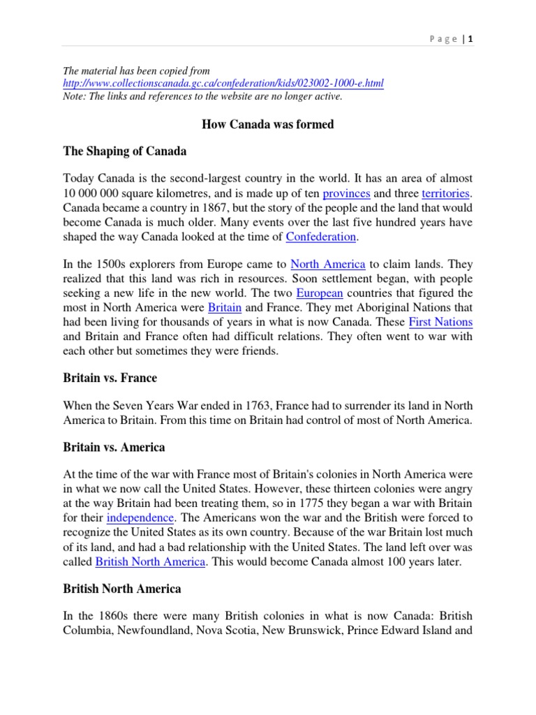 How Canada Was Formed | PDF | Provinces And Territories Of Canada ...