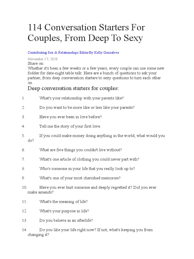 Conversation Starters for Couples | PDF | Love