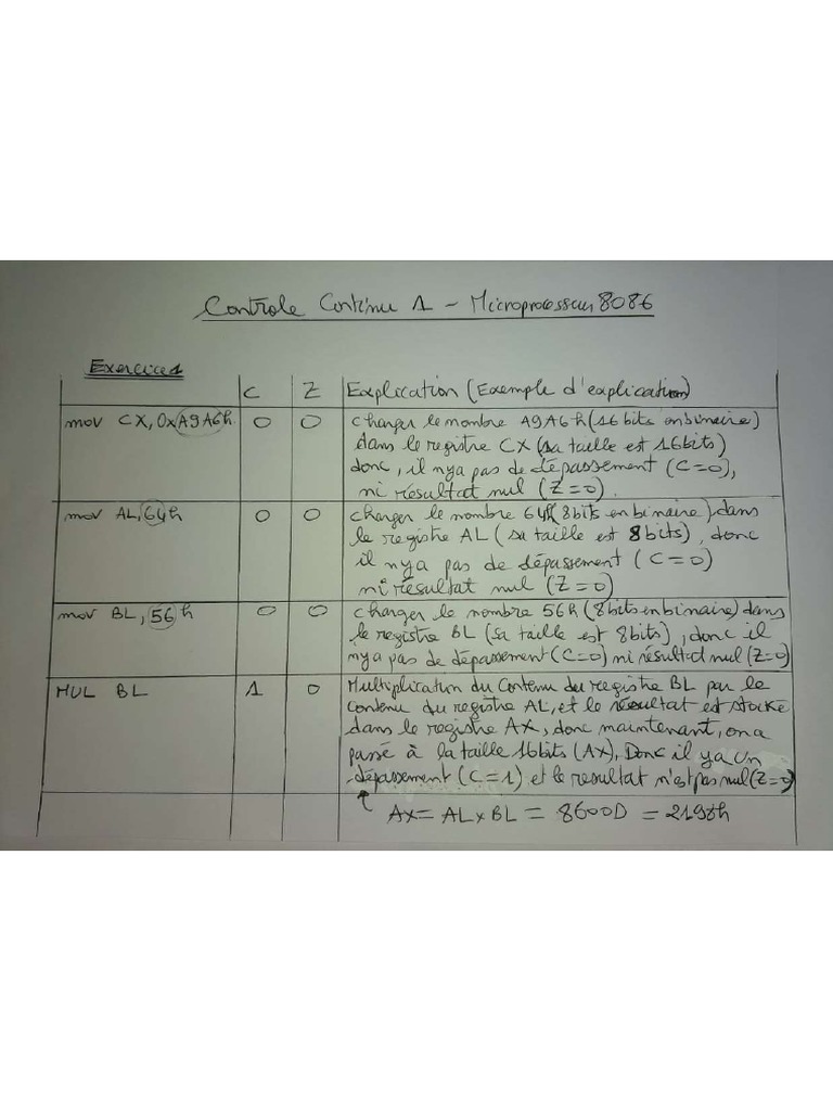 Correction Du Control Continu N.1 - Microprocesseur 8086 | PDF