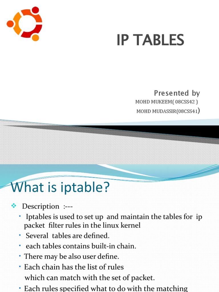 Ip Tables: Presented By) | PDF | Network Architecture | Data Transmission