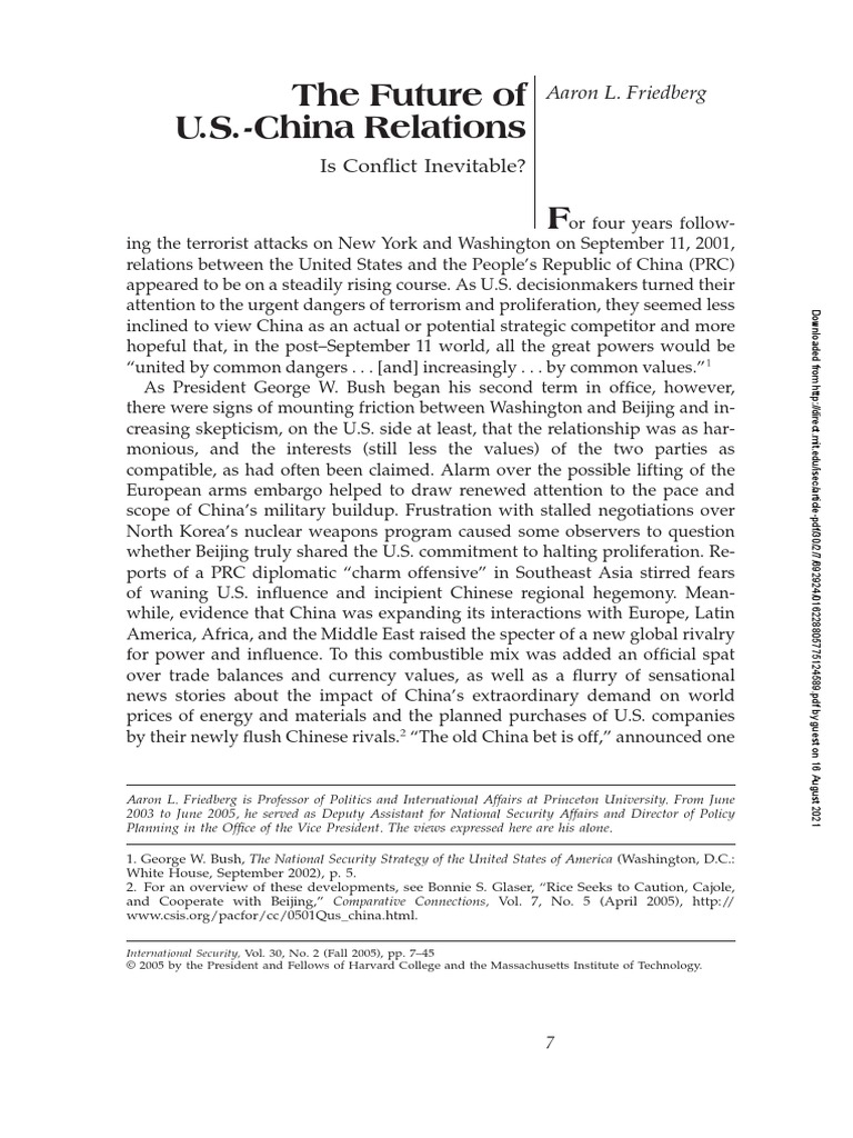 The Future Of U S China Relations Pdf China United States