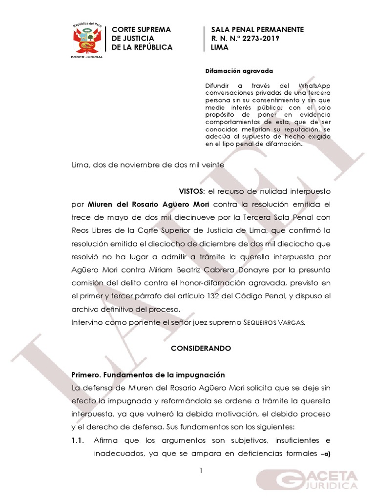 Difamación Agravada en WhatsApp: Caso 2273-2019 | PDF | Queja | Derecho ...