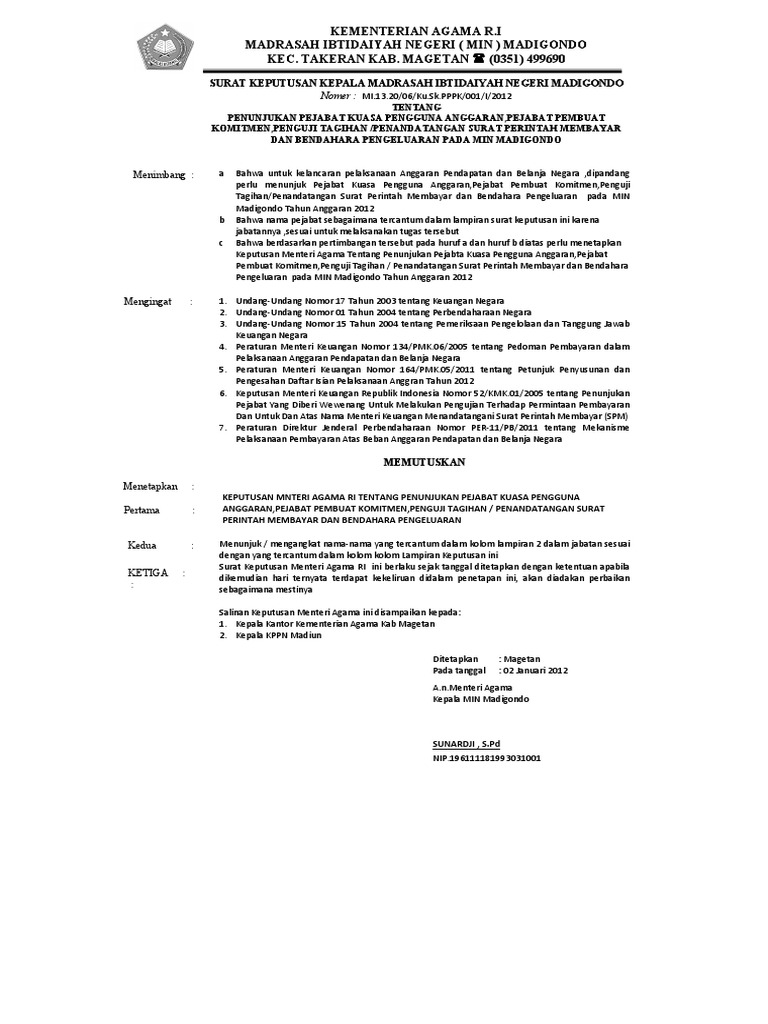 Contoh SK KPA Madrasah | PDF