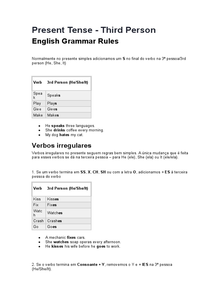 Present Tense - Third Person | PDF