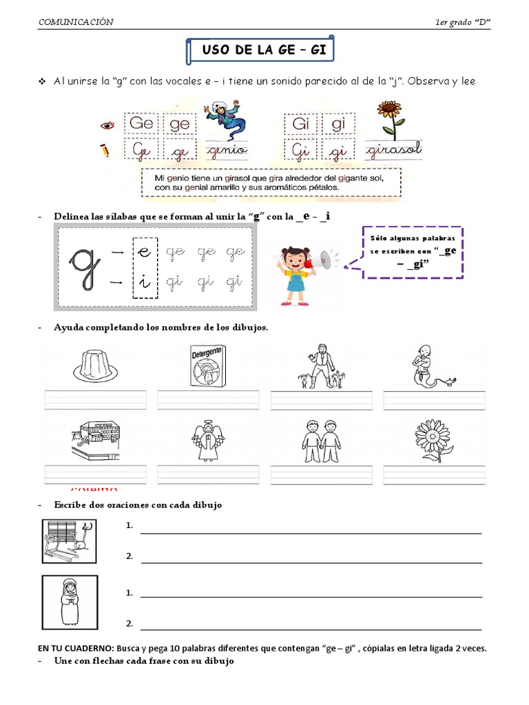 Actividades de ge y gi para 1er grado | PDF