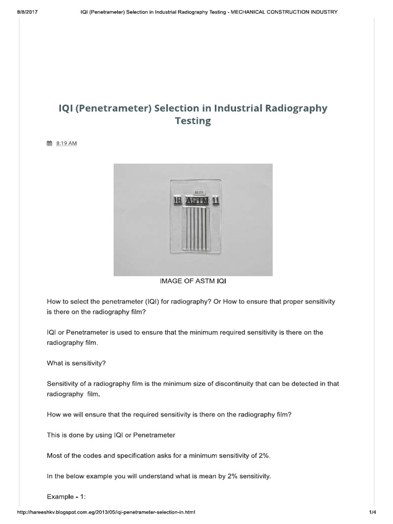 IQI (Penetrameter) Selection in Industr.. | PDF