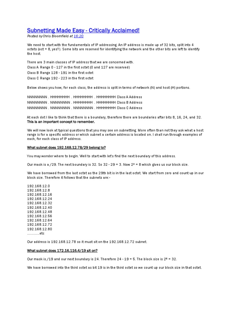 Subnetting Made Easy | PDF | Ip Address | Internet Protocols