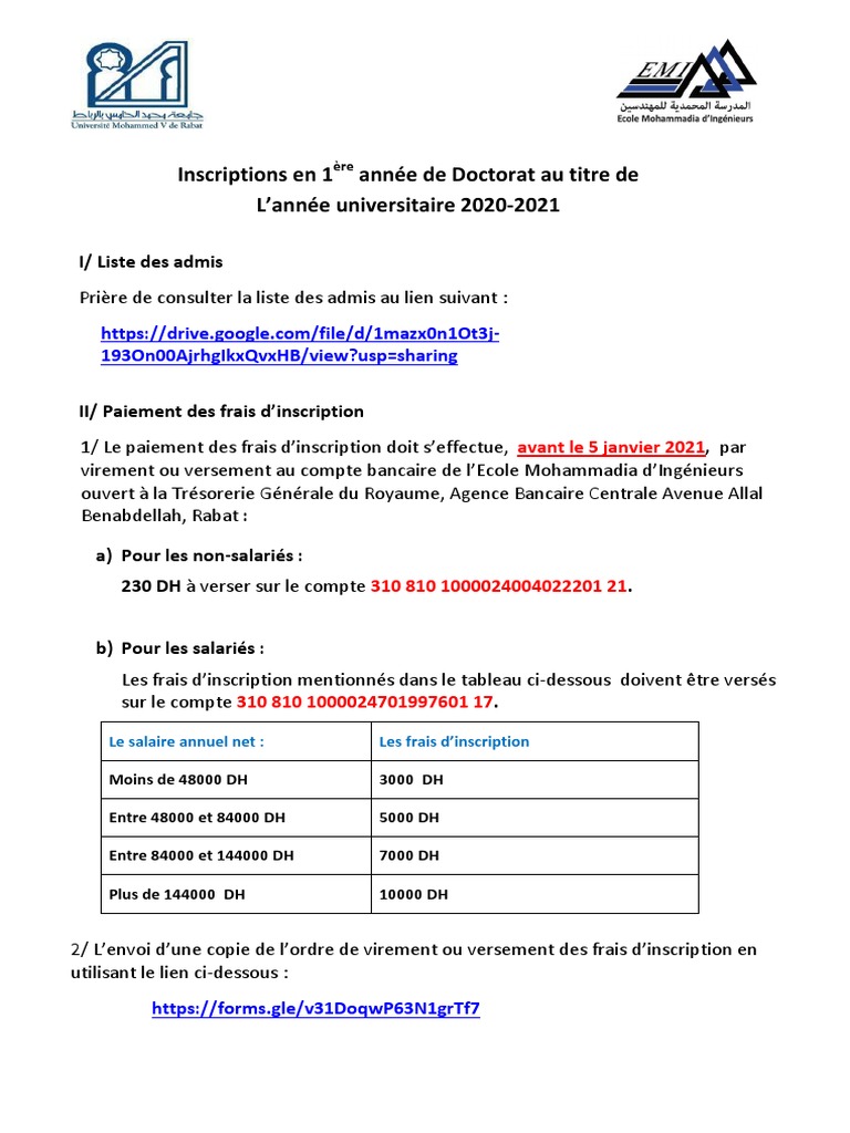 Liste Admis en 1ere Annee de Doctorat STI 2020-2021 | PDF