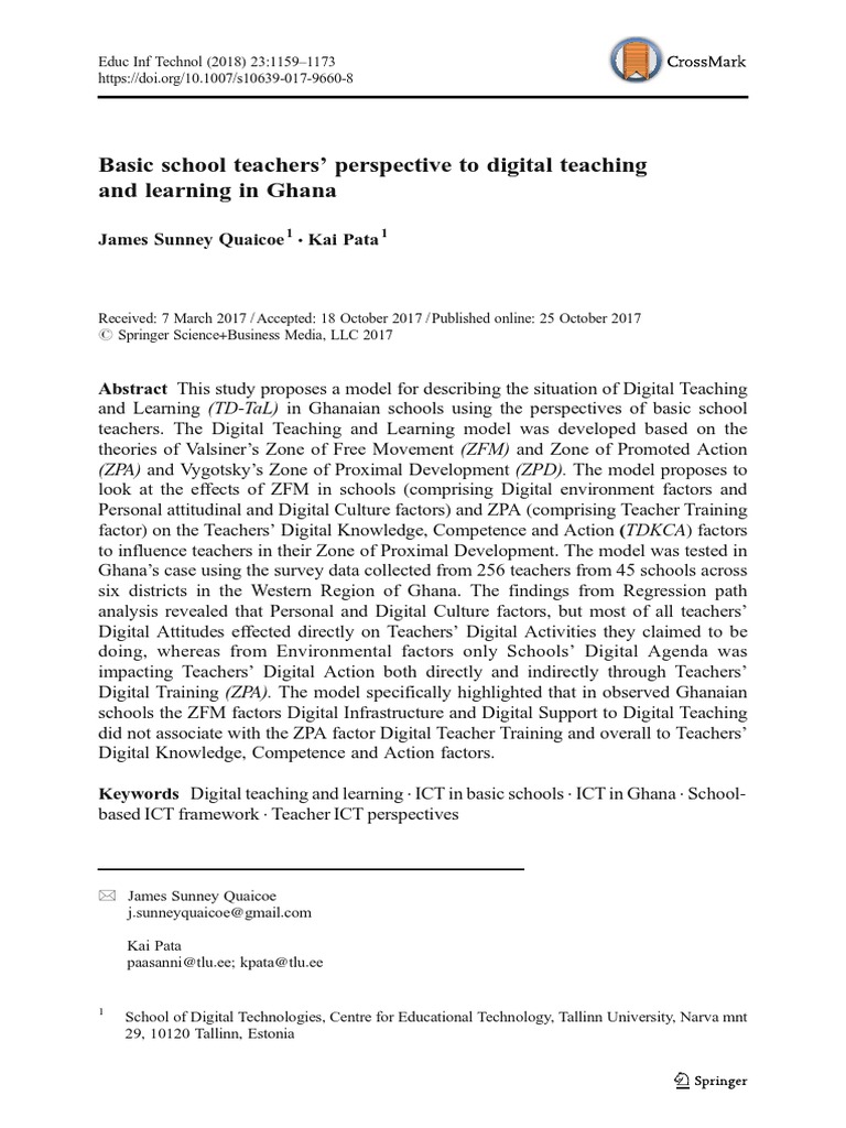 Basic School Teachers ' Perspective To Digital Teaching and Learning in ...