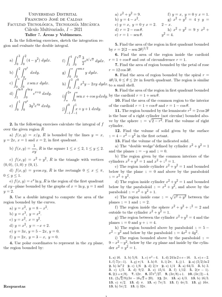 Multivariable Calculus Integrals and Areas | PDF | Area | Mathematics