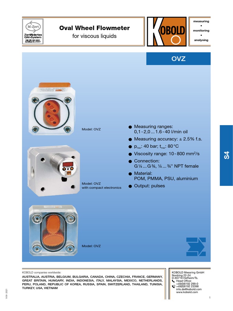Oval Wheel Flowmeter: For Viscous Liquids | PDF | Flow Measurement ...