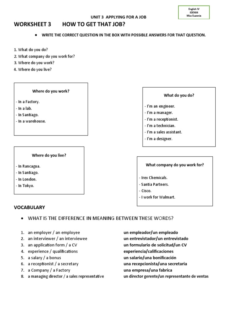Unit 4 Worksheet 3 How To Get That Job Reading | PDF | Interview ...