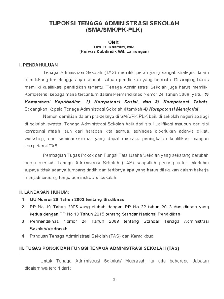 Tupoksi Tenaga Administrasi Sekolah-2021 | PDF