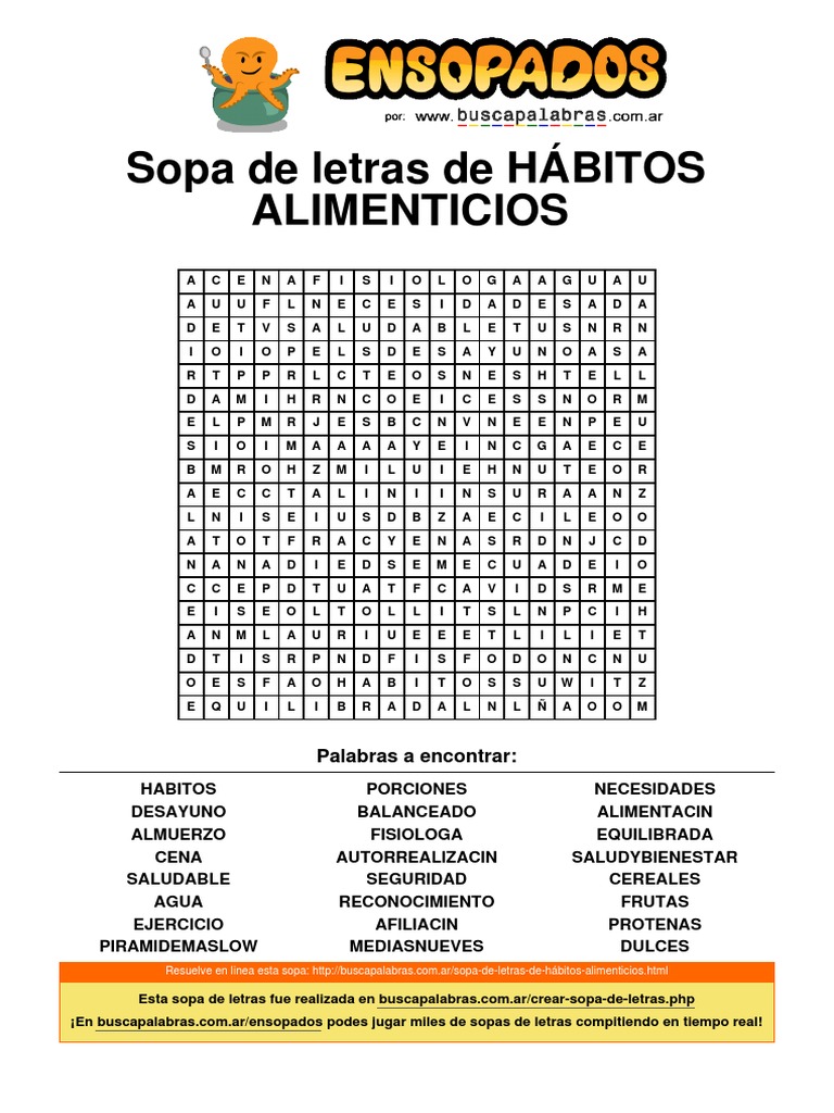 Sopa de Letras de Hábitos Alimenticios | PDF | Comida y bebida ...