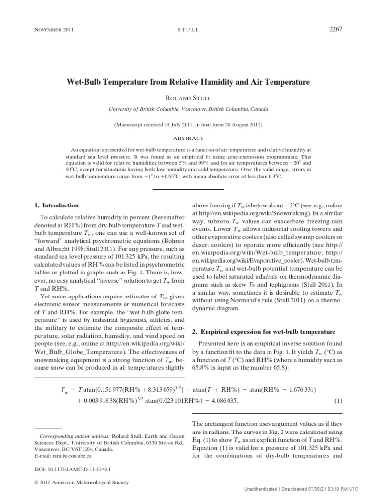An Empirical Equation for Estimating Wet-Bulb Temperature from Relative ...