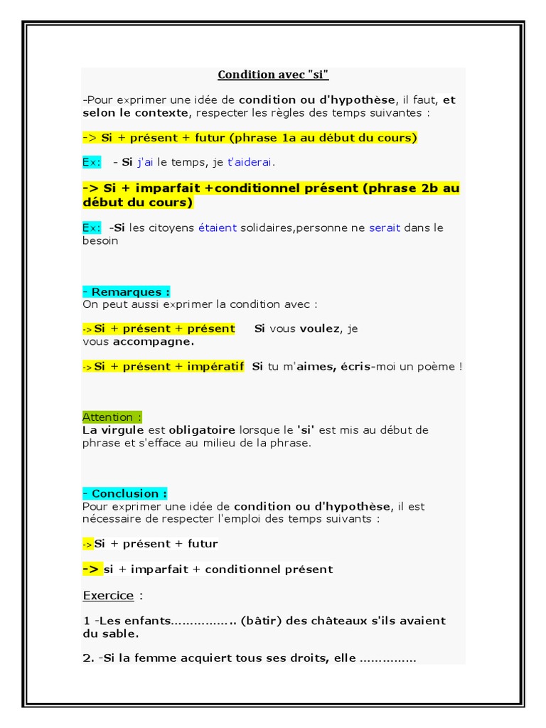 Exprimer la condition avec "si" | PDF