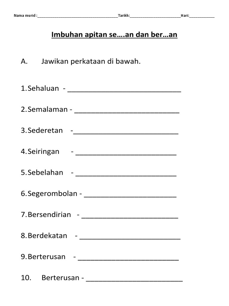 Template - Imbuhan Ber An Se An | PDF