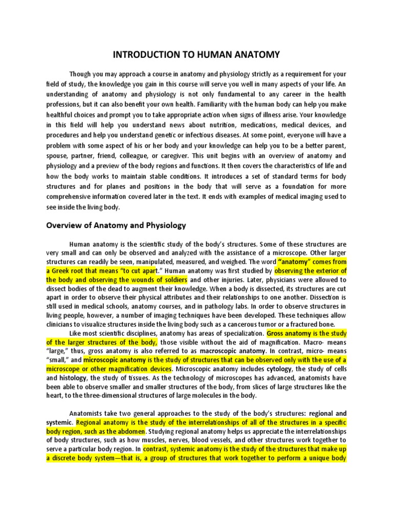 Introduction To Human Anatomy: Overview of Anatomy and Physiology | PDF ...