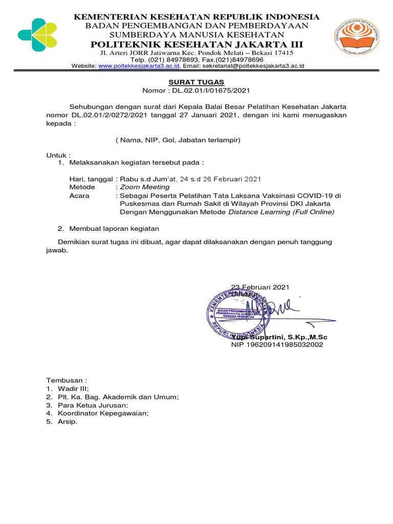 Surat Tugas Pelatihan Tata Laksana Vaksinasi COVID-19 | PDF