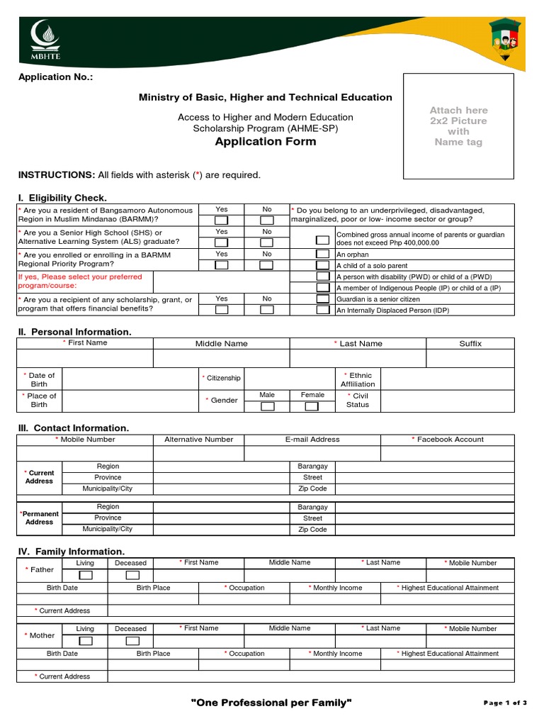 Application Form: Ministry of Basic, Higher and Technical Education ...