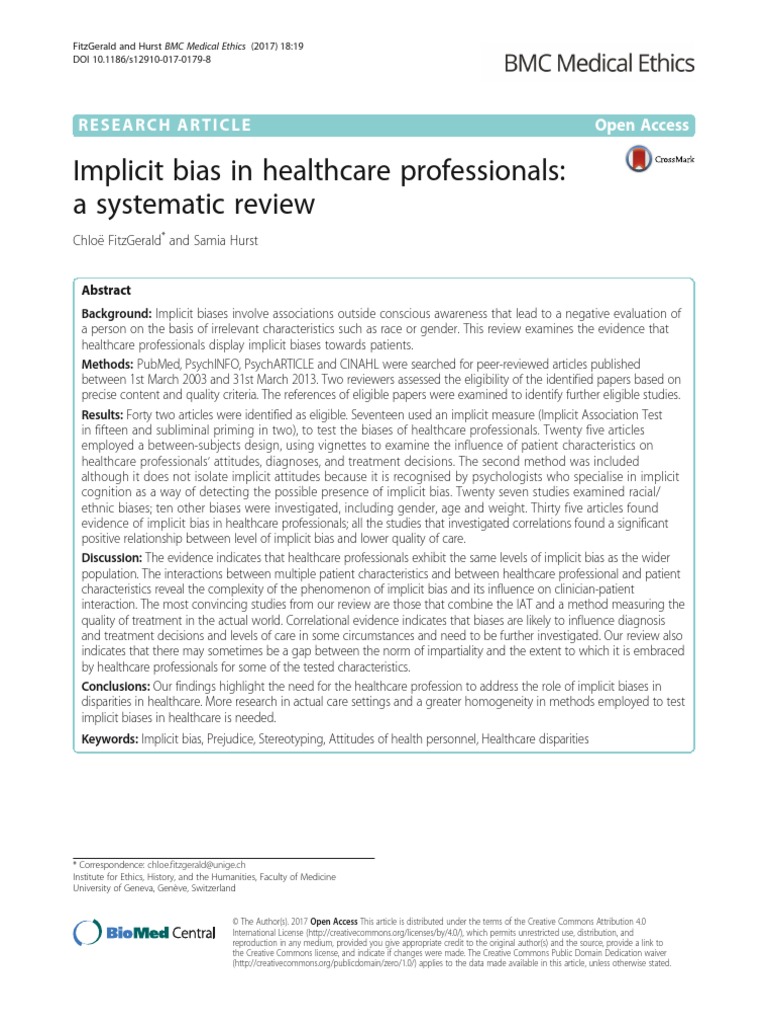 Implicit Bias in Healthcare Professionals | PDF | Bias | Physician