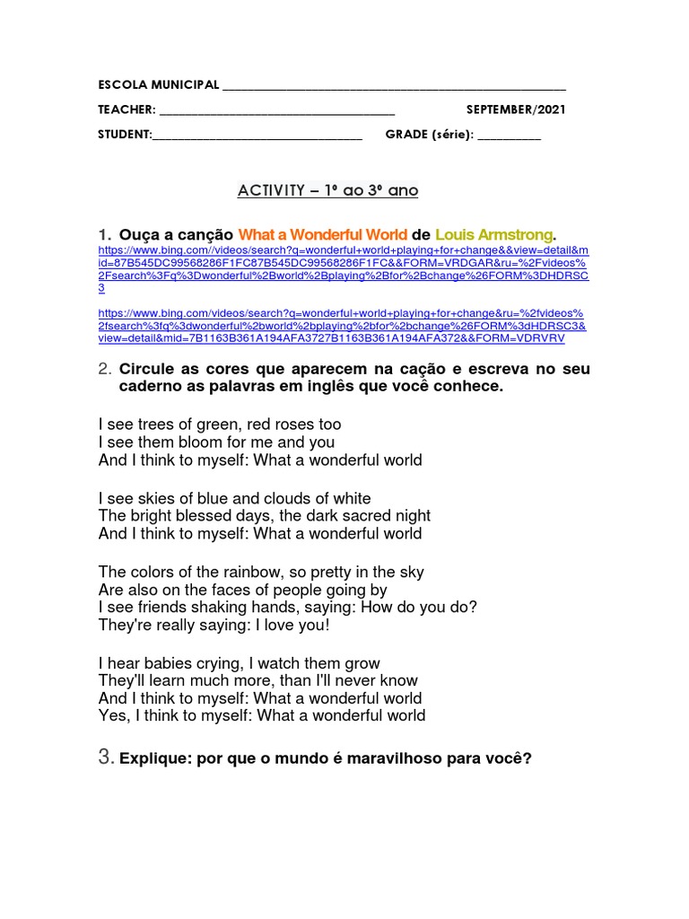 What a Wonderful World Activity Guide | PDF | Teaching Methods & Materials