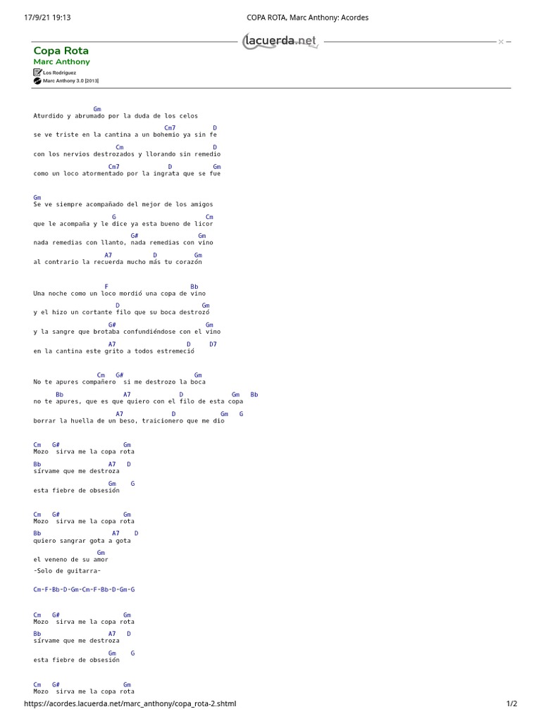 COPA ROTA Marc Anthony - Acordes | PDF