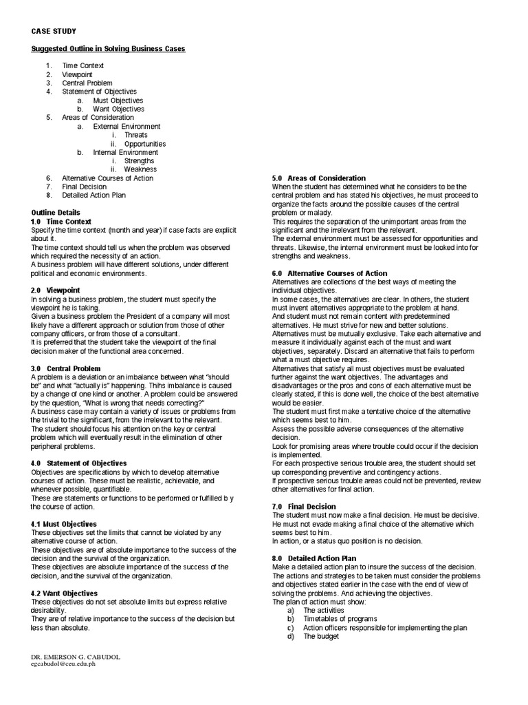 Case Study Outline | PDF | Cognition