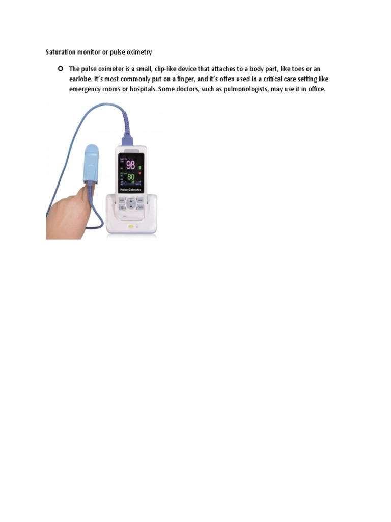 Saturation Monitor or Pulse Oximetry | PDF