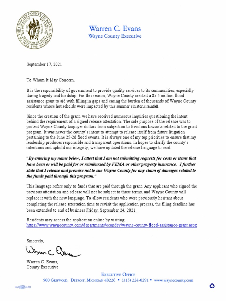 Flood Assistance Update Letter | PDF