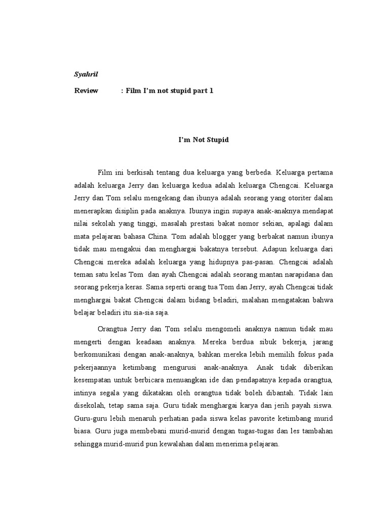 Review Film I'm Not Stupid 1 (Syahril) | PDF