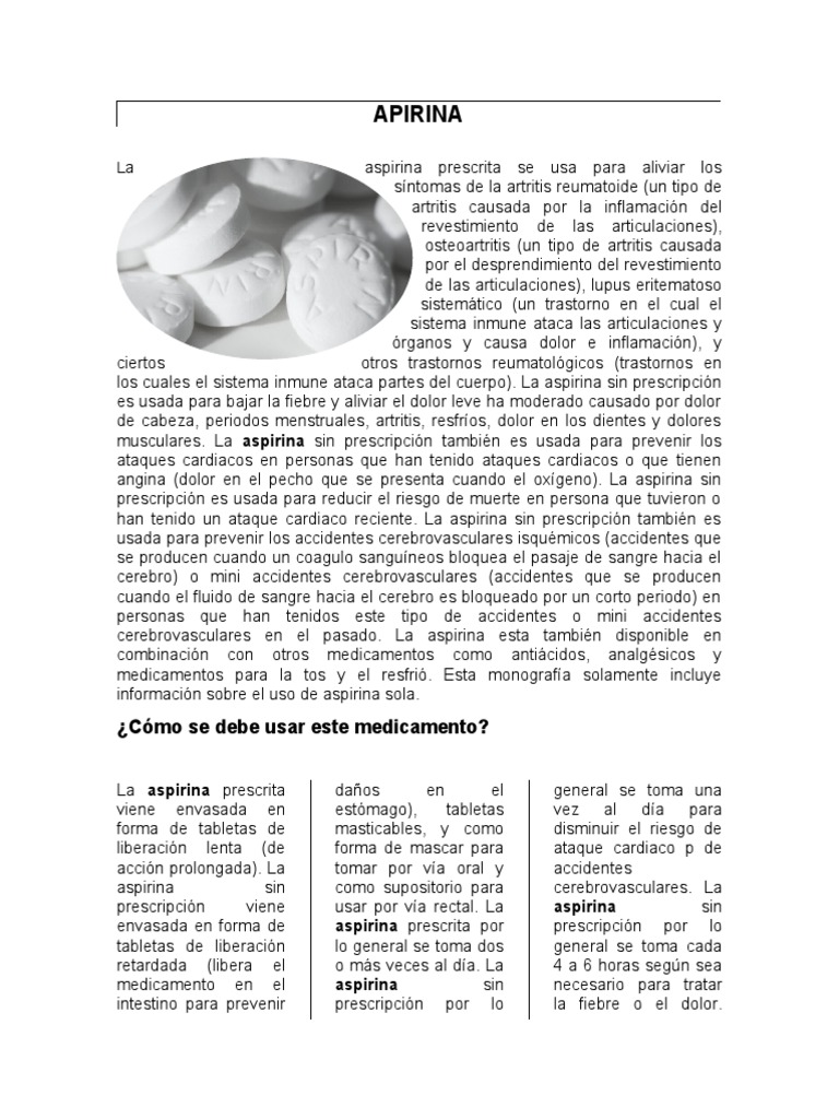 Usos y Dosis de Aspirina | PDF | Aspirina | Artritis
