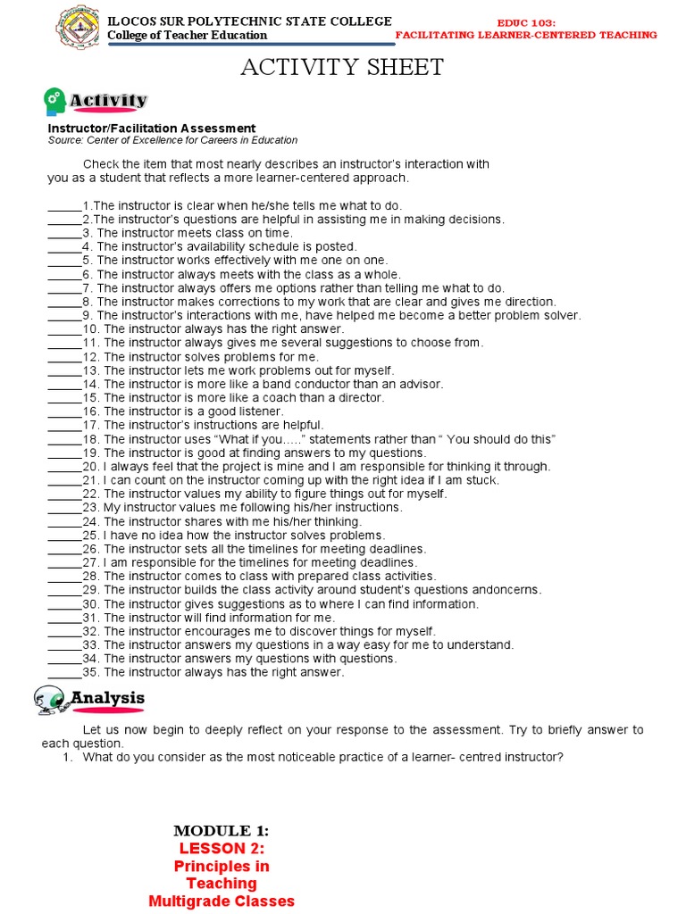 Activity Sheet Module 1 - Lesson 2 | PDF | Change | Education Theory