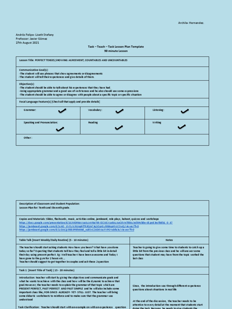 Task Based Instruction Task Teach Task Lesson Plan Template | PDF ...