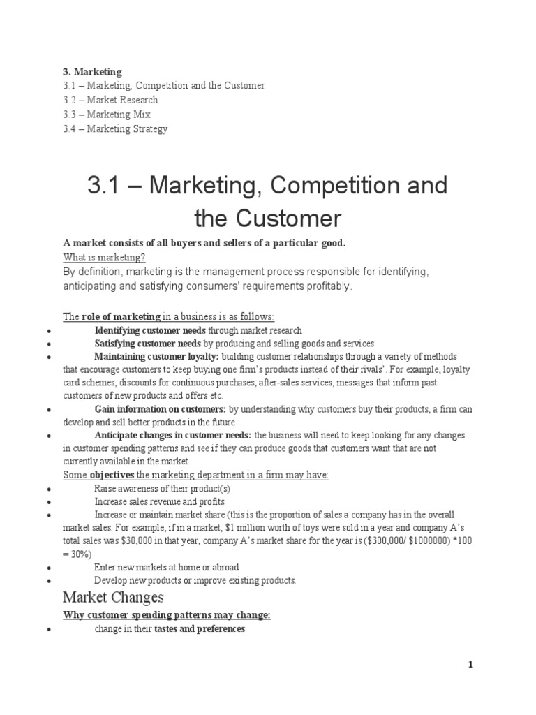 UNIT 3 - Marketing - FULL REVISION NOTE - IGCSE 0405 | PDF ...