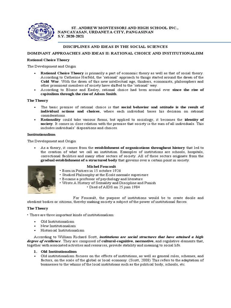 Rational Choice Theory and Institutionalism: Understanding Dominant ...