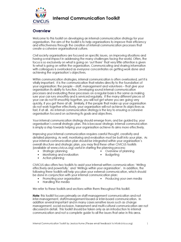 Internal Communication Toolkit | PDF | Goal | Communication