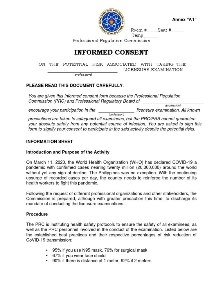 Informed Consent Form (Annex A1) - Koronadal | PDF | Licensure | Health Sciences