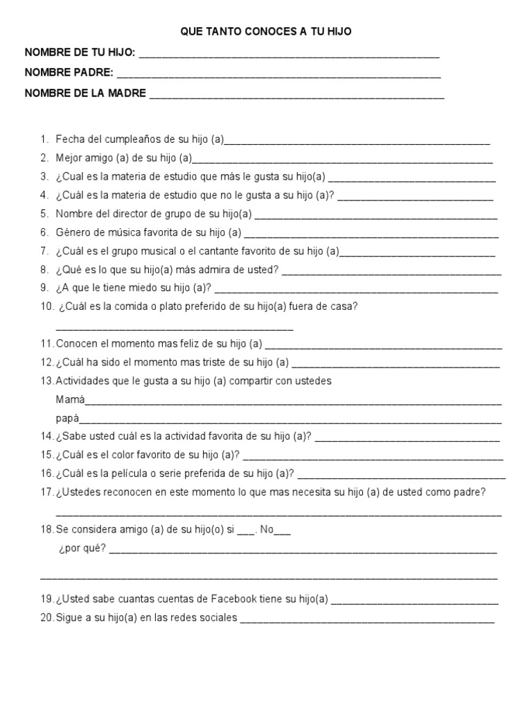 Que Tanto Conoces A Tu Hijo | PDF | Salud y bienestar