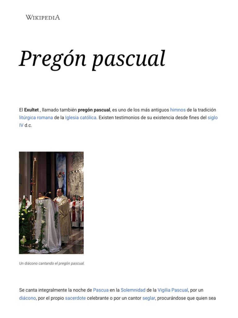 Pregón Pascual - Wikipedia, La Enciclopedia Libre | PDF | Iglesia ...