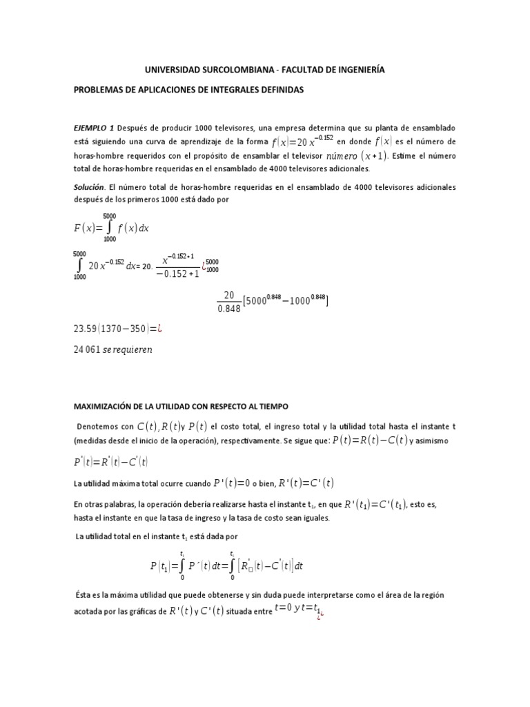 Problemas Integrales Definidas-1 | PDF