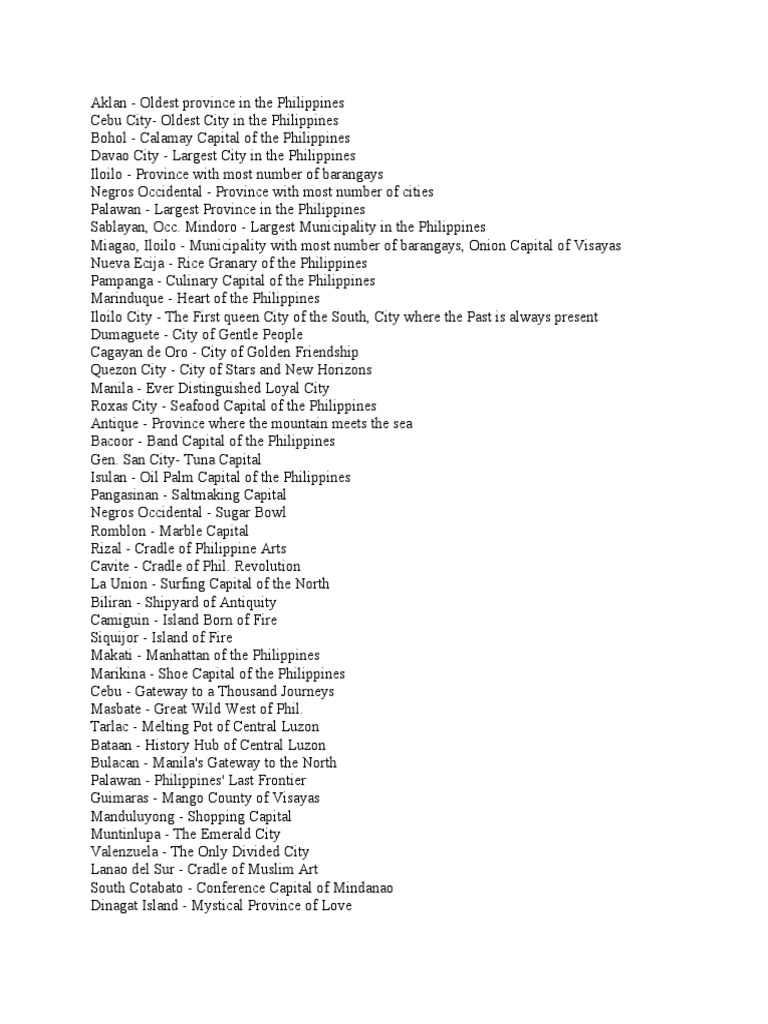 What Towns and Cities Are Known For... (Philippines) | PDF ...