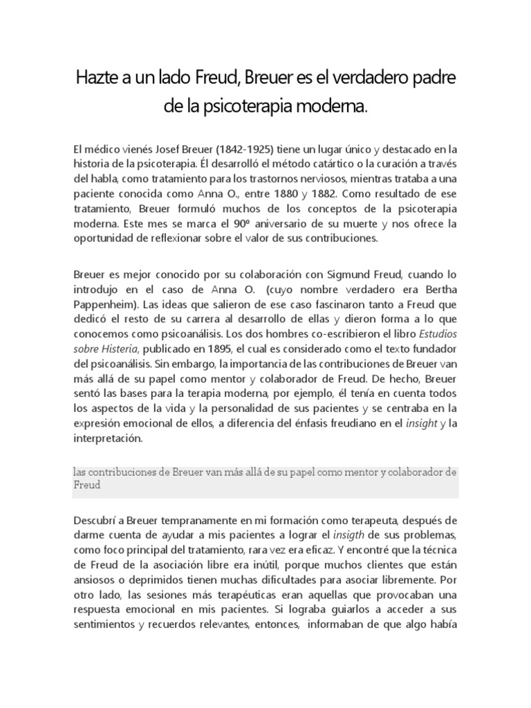 Josef Breuer | PDF | Sigmund Freud | Trauma psicólogico