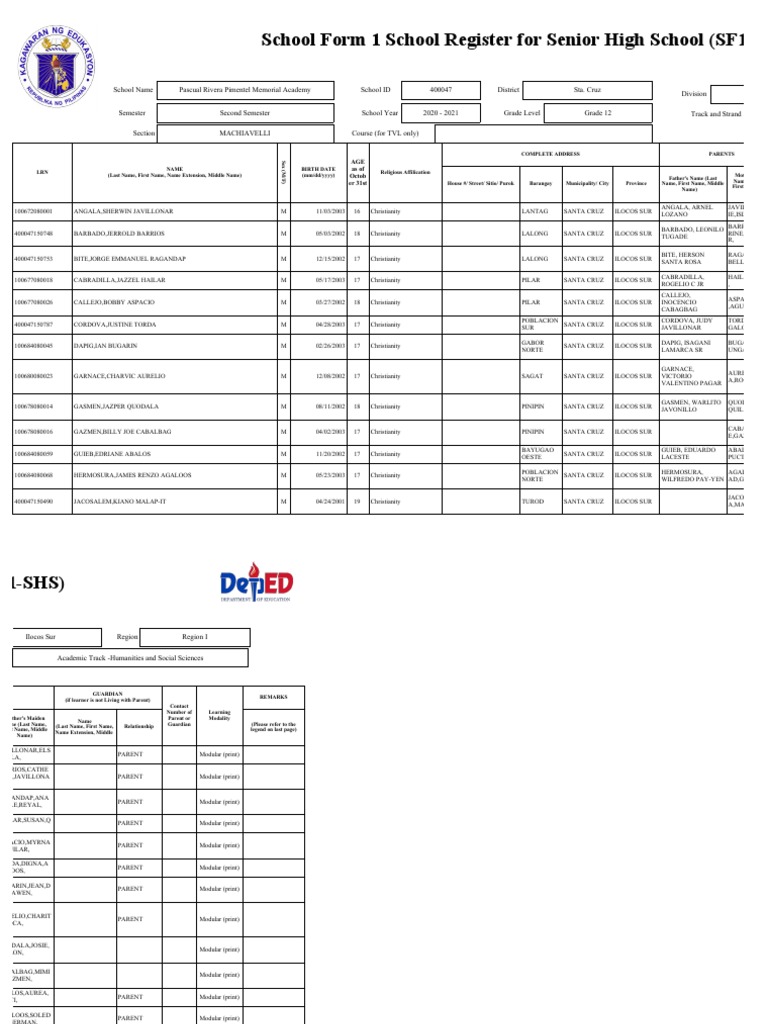 School Form 1 (SF 1) | PDF